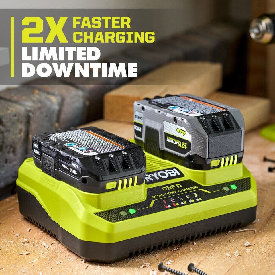 New RYOBI 18V ONE+ simultaneously Dual Port 4-Amp Simultaneous Charger ...