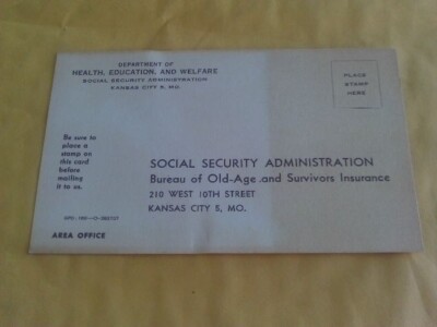 RARE POSTCARD SOCIAL SECURITY ADMINISTRATION SURVIVORS INSURANCE KANSAS ...