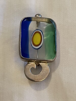 Vintage Signed 925 Silver Color Rectangle Brooch Pin With Blue & Green ...