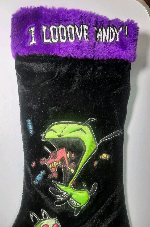 Vintage Y2K Scenecore Velvet Plush Invader Zim & Grr Christmas Stocking ...