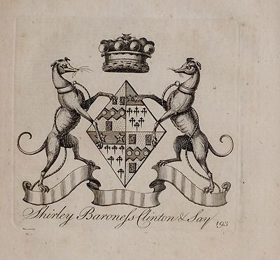 1779 ANTIQUE PRINT ~ SHIRLEY ~ FAMILY CREST COAT OF ARMS BARONESS ...