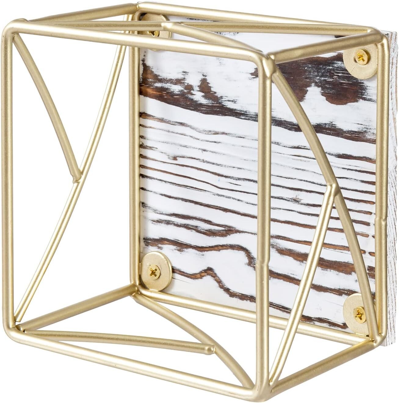 Whitewashed Wood & Geometric Brass Metal Wire Dessert Display Risers ...