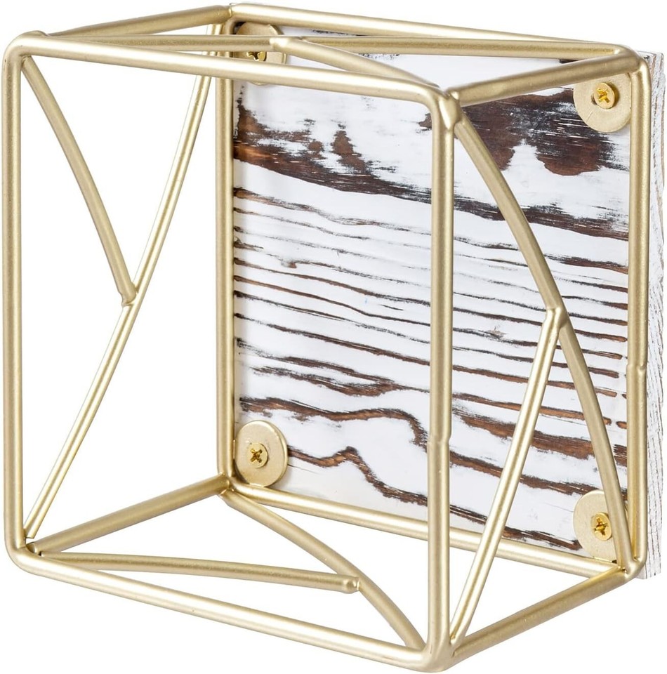Whitewashed Wood & Geometric Brass Metal Wire Dessert Display Risers ...