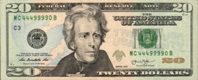 $20 US Bill Bank Note Series 2013 Fancy & Low Serial No. OR Prntng ...