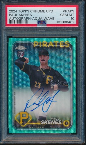 PSA 10 PAUL SKENES AUTO 2024 TOPPS CHROME UPDATE AQUA REFRACTOR/199 RC ...