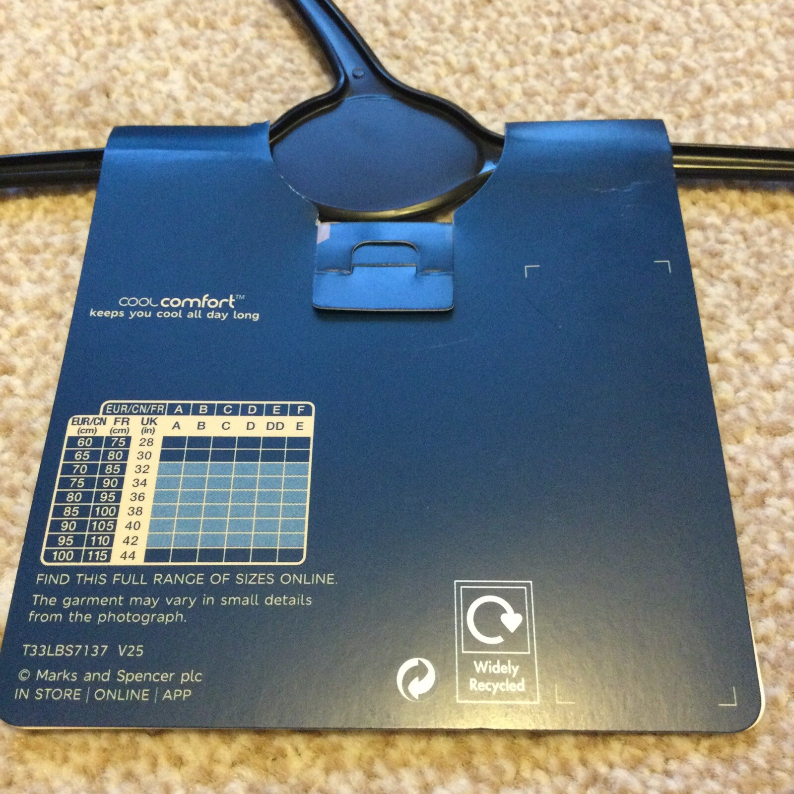 M&S Size 40A Non Wired Cool Comfort Cotton Full Cup Bra Marine Blue ...