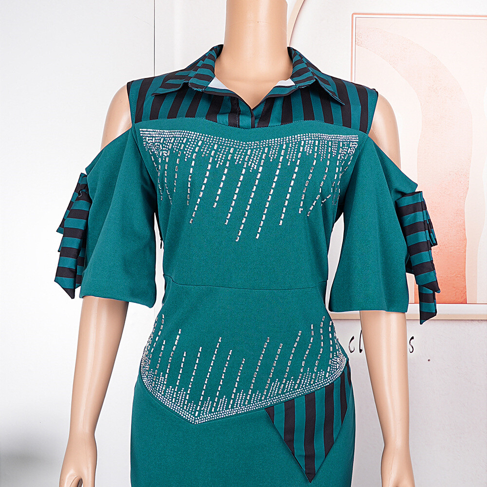 African Dashiki Women Abaya Party Rhinestone Bodycon Maxi Dress Evening ...