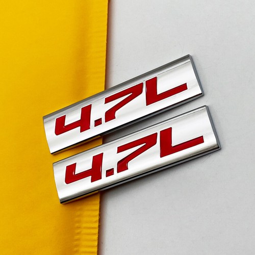 2x Silver & Red 4.7L Engine Emblem Metal V6 V8 Engine Logo SUV Racing ...