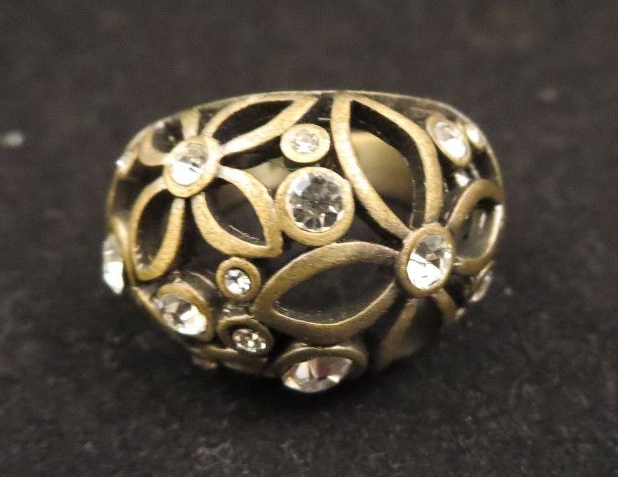 Vintage? Fossil Signed Domed Flower Cut Out Ring Clea… - Gem