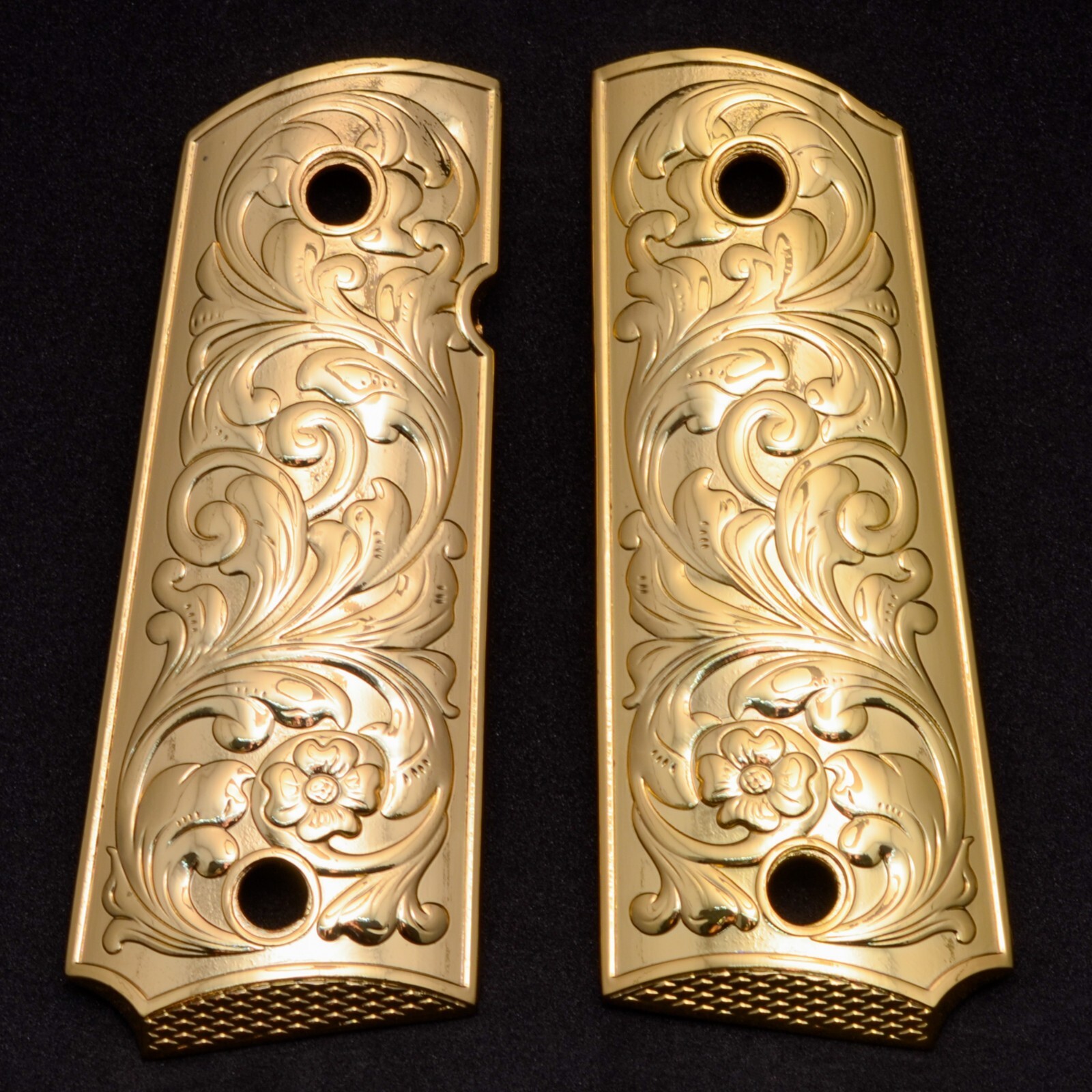 Scroll 1911 Custom metal Grips gold plated Colt 1911 Compact size grips ...