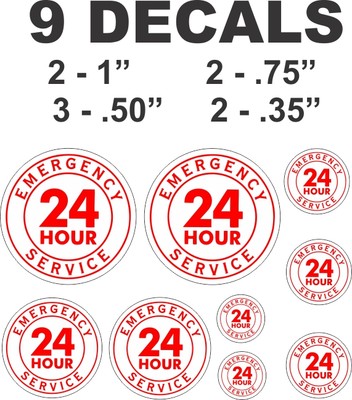 9 Red 24 Hour Emergency Service Vinyl Decals | eBay