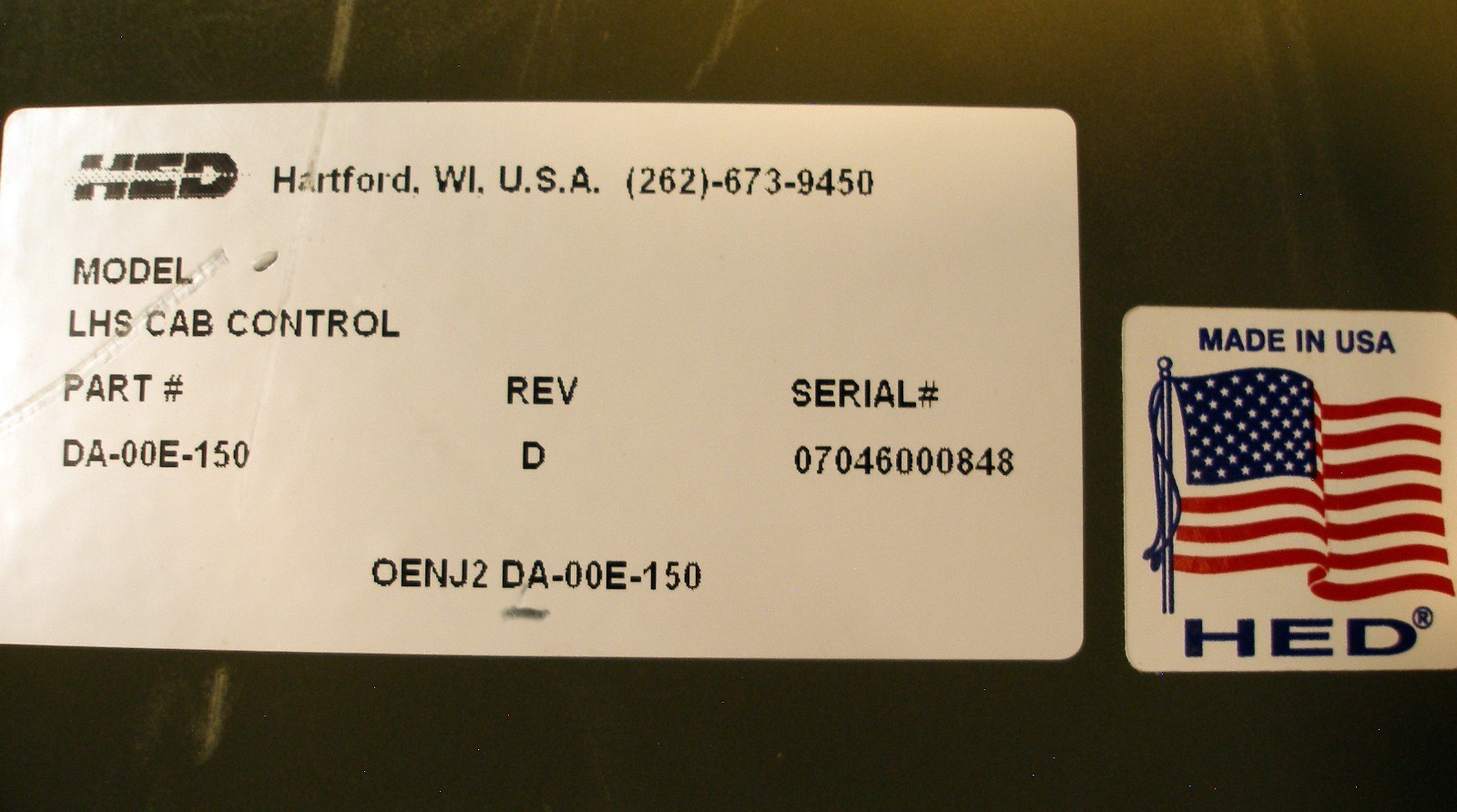 HED DA-00E-150 LHS Cab Control, M1977 M977 HEMTT CBT Common Bridge ...