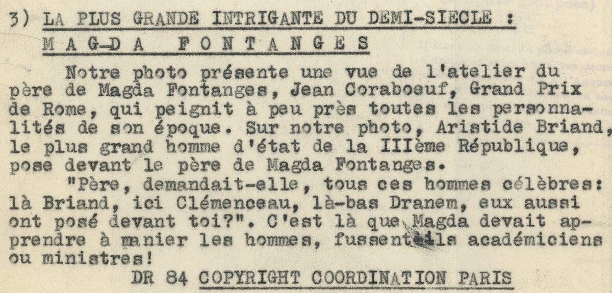 Magda Fontanges, actrice et journaliste. Maîtresse Mussolini ...