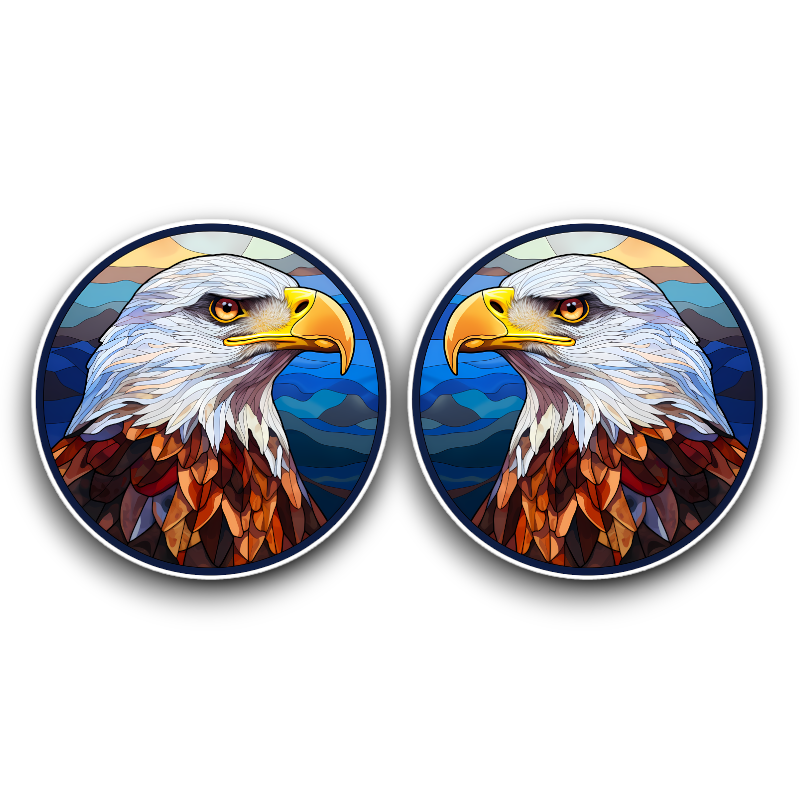 2x Small Bald Eagle Bird Stained Glass Effect Vibrant Vinyl Sticker ...
