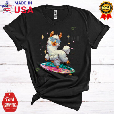 Cute Llama Playing Surfing Board, Humorous Surfing Surfer, Animal Lover ...