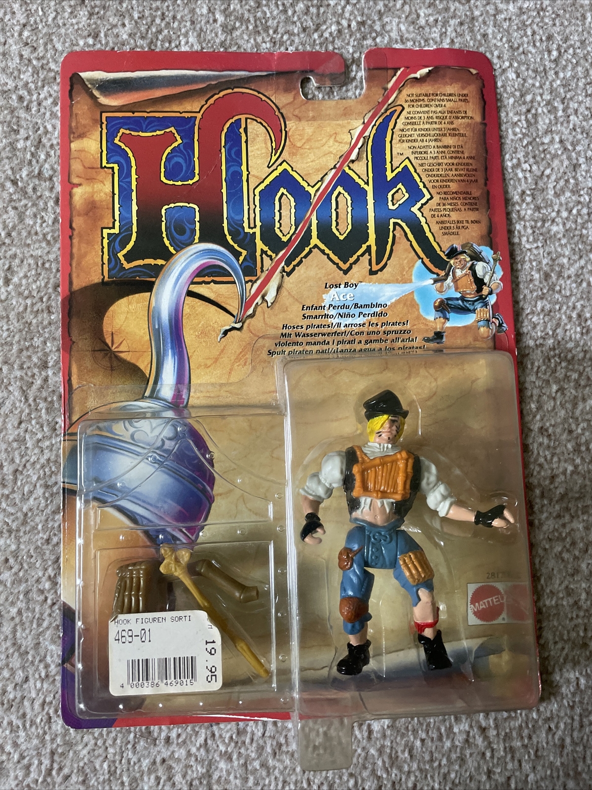 1991+Mattel+Hook+Pirate+Bill+Jukes+Spielberg+MOSC+Figure+Vintage+RARE ...