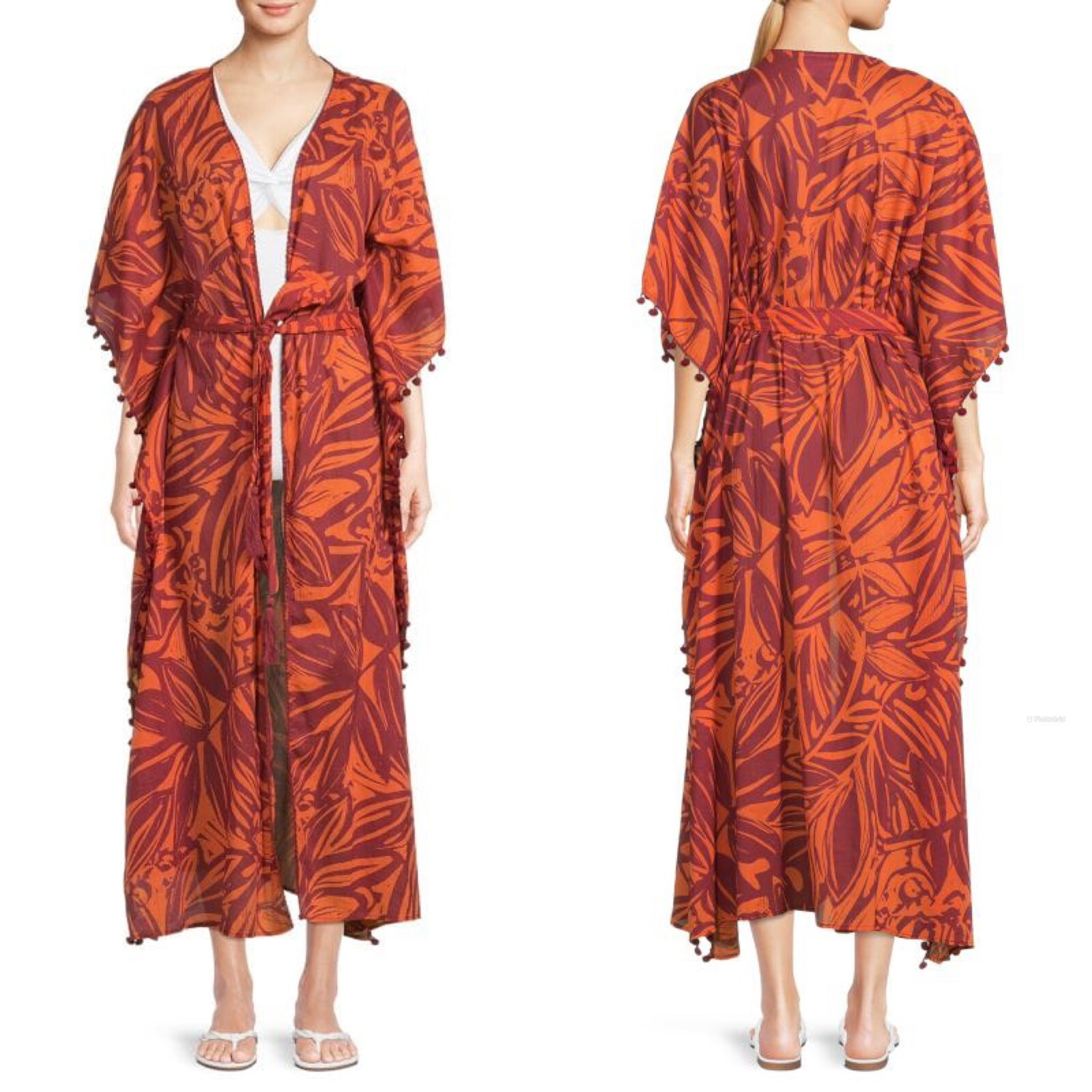 True Destinations Orange/Burgundy Floral Belted Maxi … - Gem