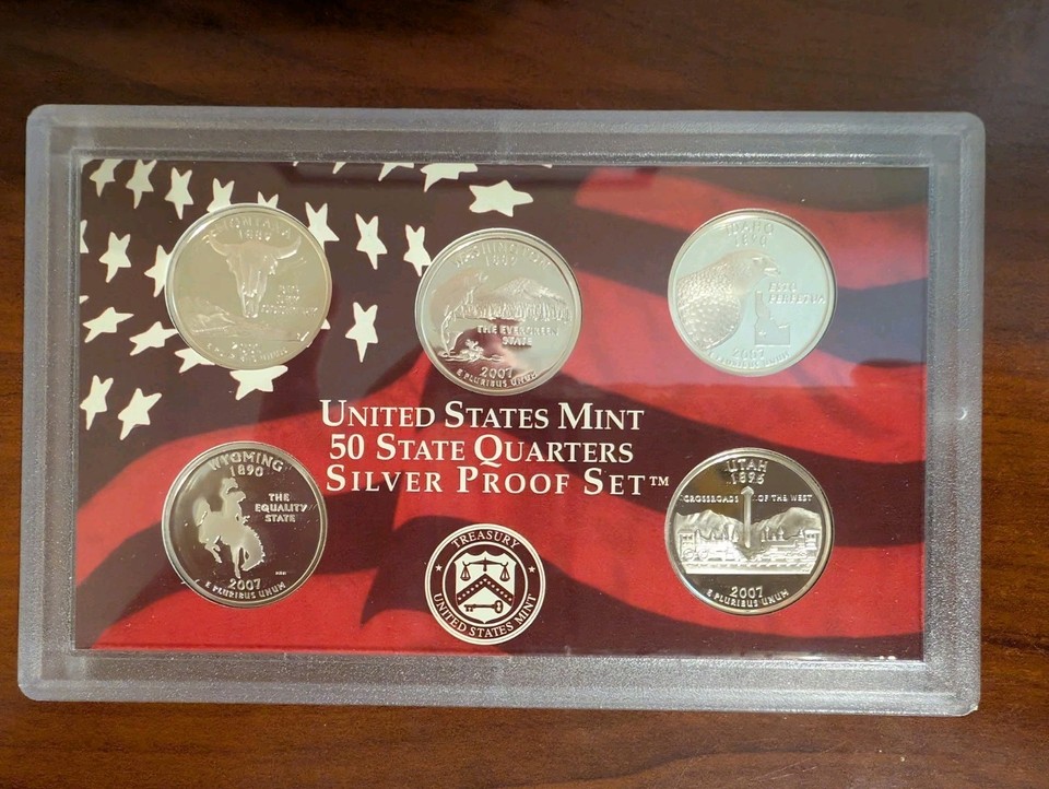 2007 S Silver Proof State Quarters Set 90% Silver 5 Coin Set With COA ...