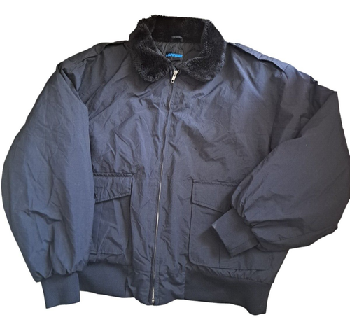 VTG I.SPIEWAK black bomber jacket faux fur collar police aviator style ...