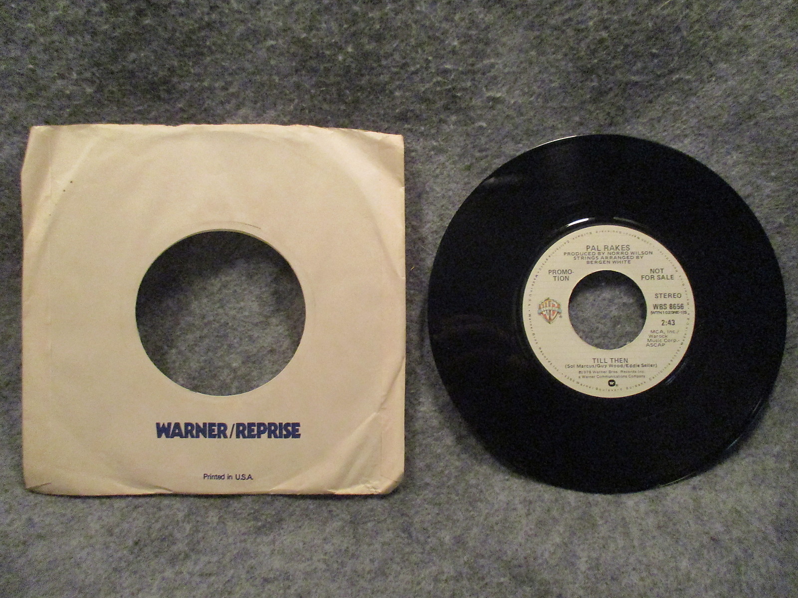 45 RPM 7" Record Pal Rakes Till Then 1978 Warner Bros Records Promo WBS ...
