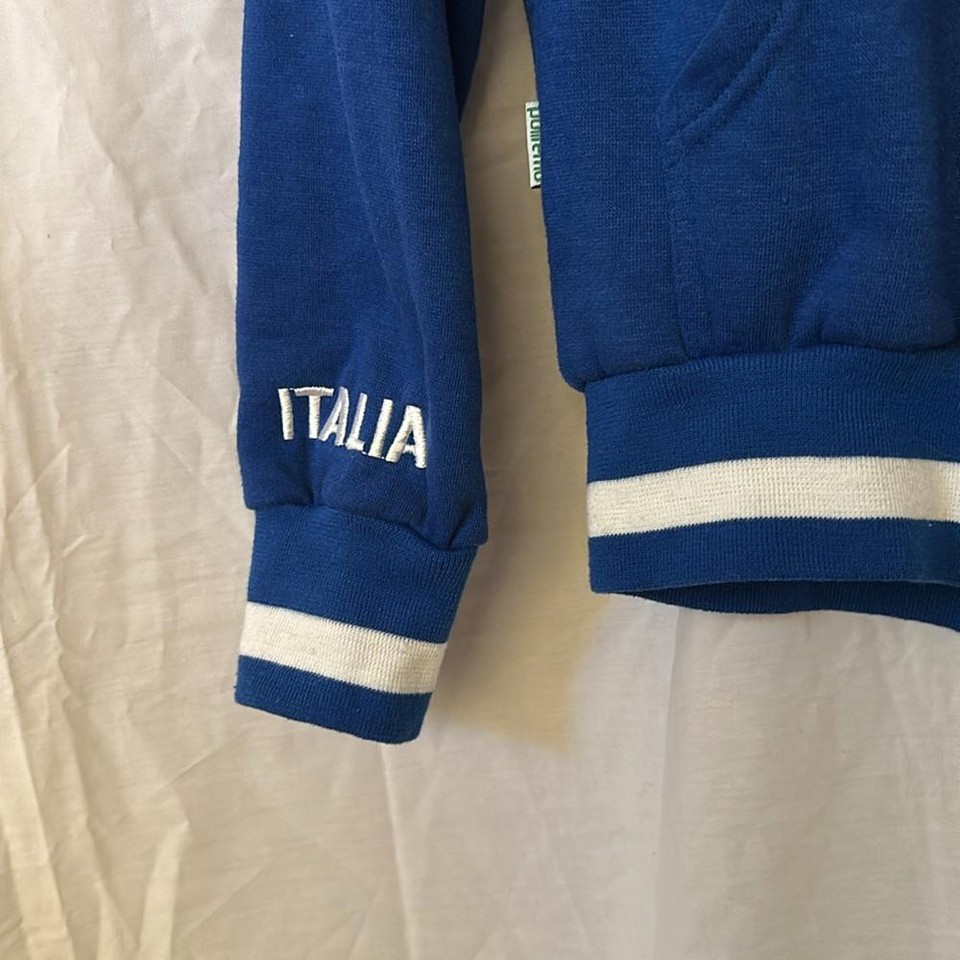 ITALIA Zip Up Front Hoodie Blue and White Trim XS | eBay