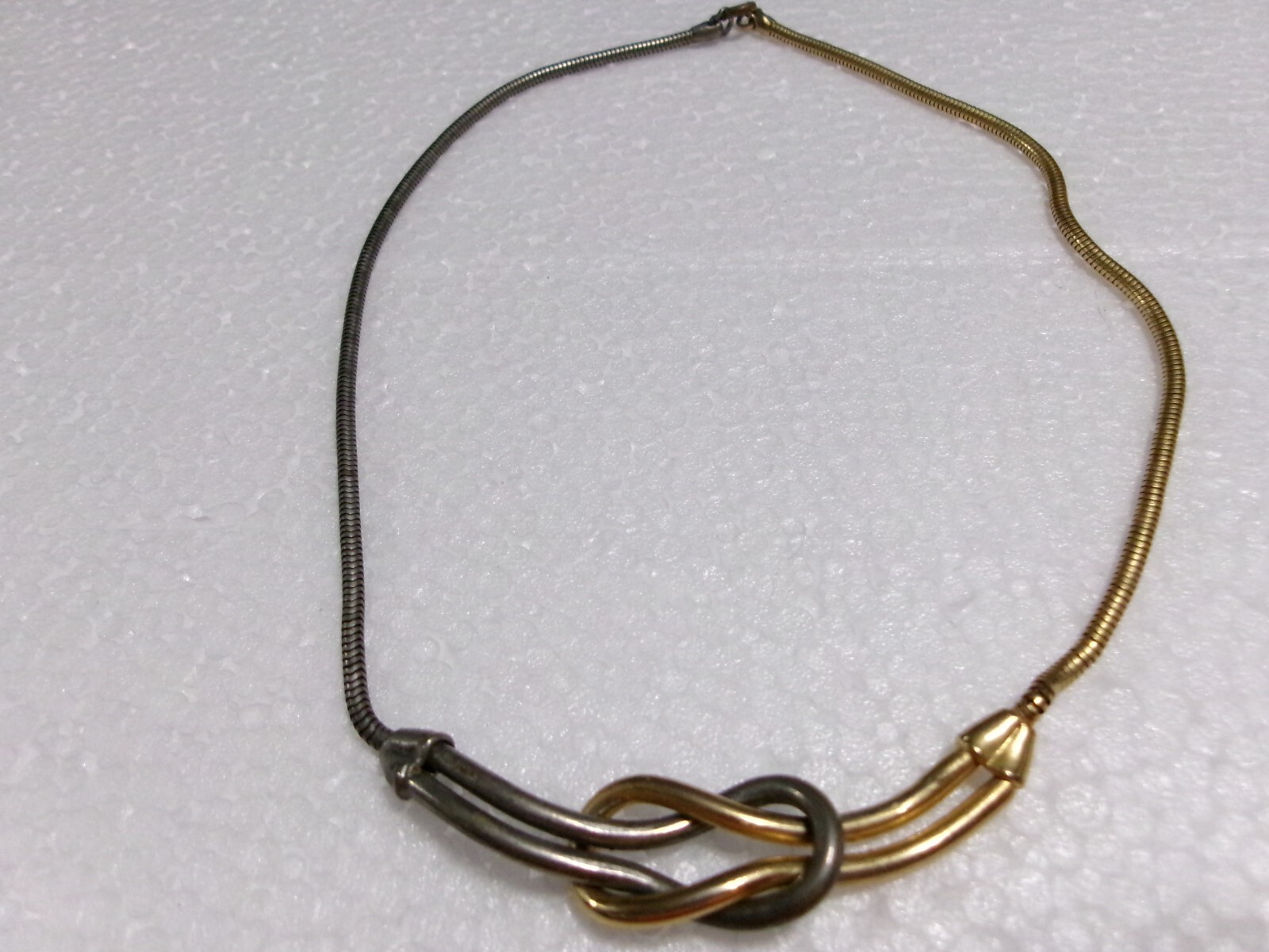 Vintage 2 Tone Metal INFINITY SLIDE KNOT Choker Neckl… - Gem
