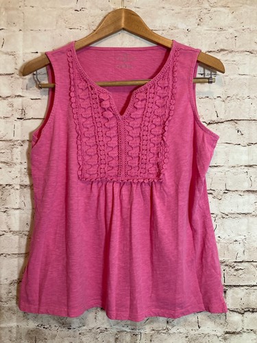 Talbots Peasant Top Womens Medium Petite Hot Pink Cotton Crochet Trim ...