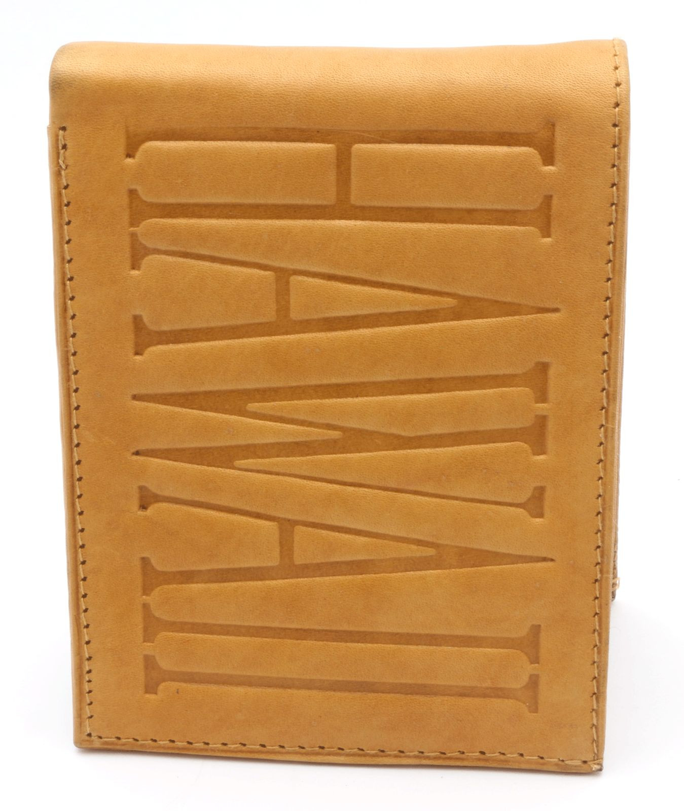 Bifold Genuine Cow Leather Beige Color Wallet with "HAWAII" Embossed ...