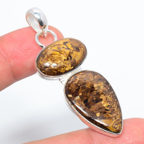 Bronzite Jasper-Africa Silver Plated Handmade Pendant 2.3" T80 ...