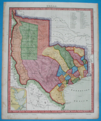 1844 rare ORIGINAL MAP TEXAS REPUBLIC United States NEW MEXICO Houston ...