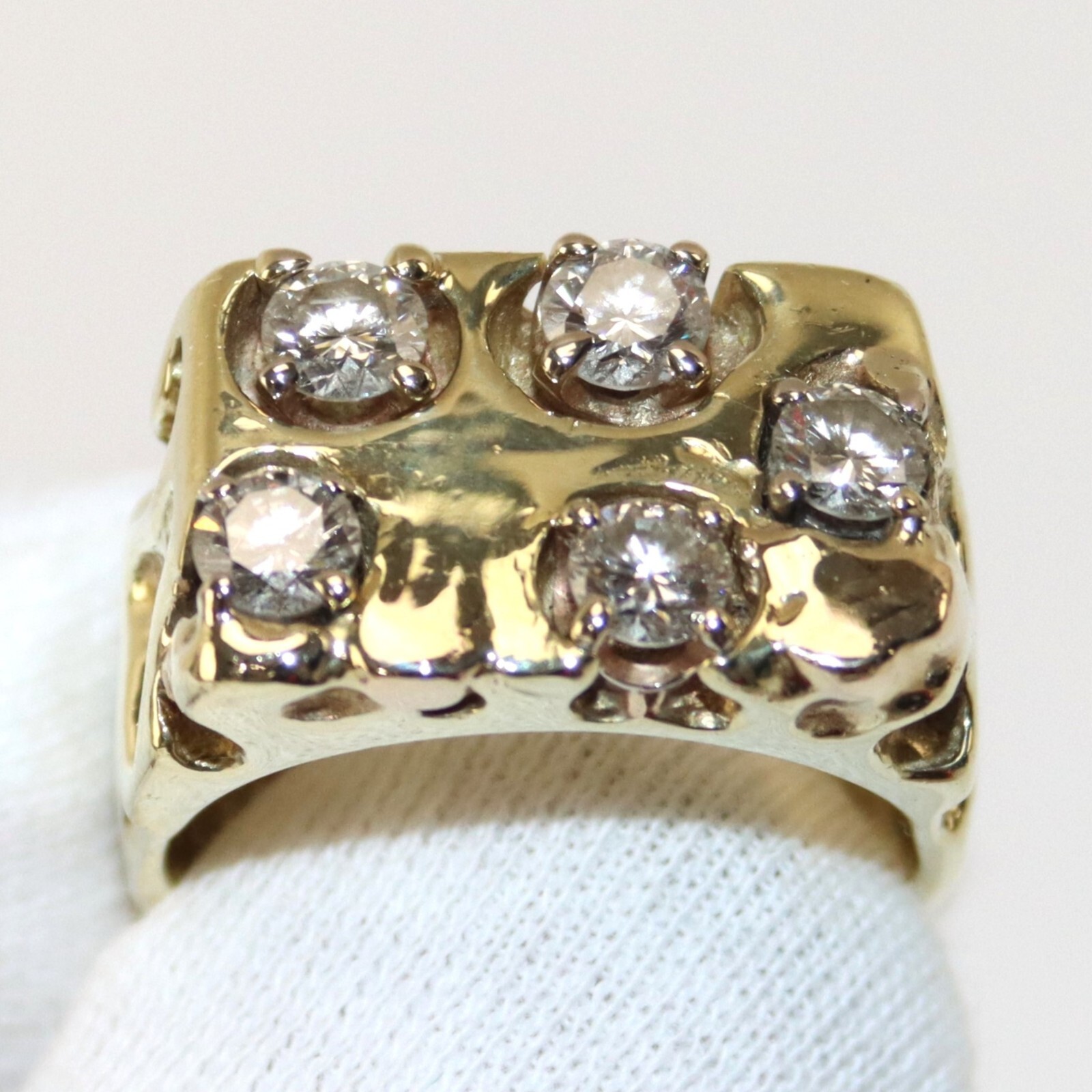 Natural Nugget Texture Diamond Ring 18K Yellow Gold -… - Gem