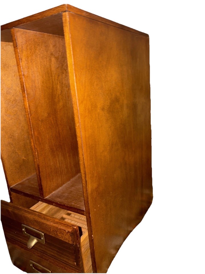 Vintage Wood Desktop Library Organizer Card Letter File Box Cabinet ...