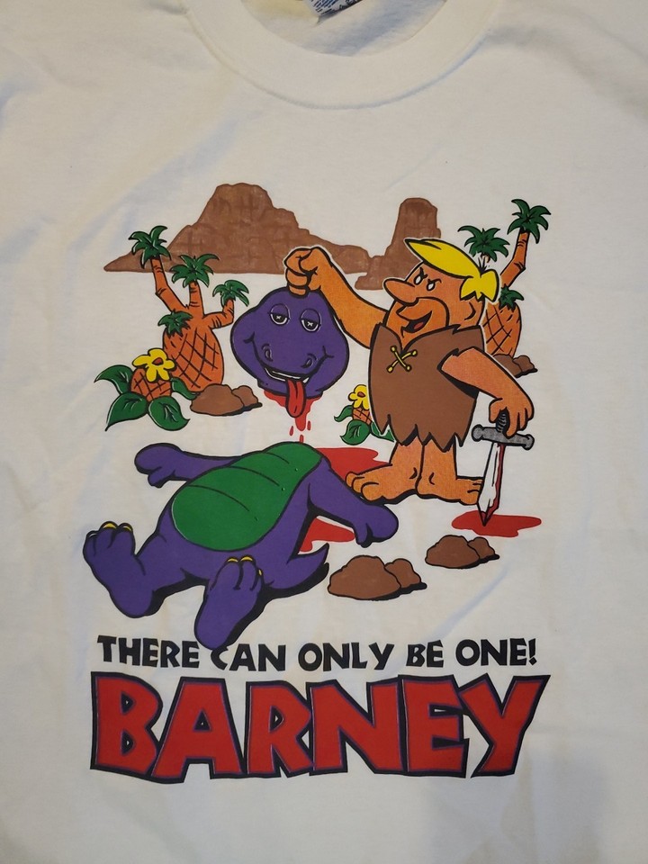 #383 Rare Vtg 90's XL Flintstones Barney VS Barney "There Can Only Be ...