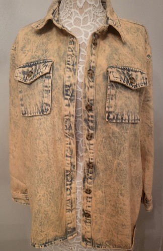 New BP. + Wildfang Women's Acid Wash Cotton Long Denim Button Up Shirt ...