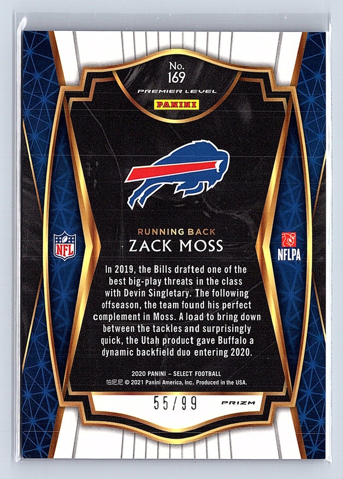 2020 ZACK MOSS RC /99 SELECT LIGHT BLUE PRIZM #169 PREMIER LEVEL ...
