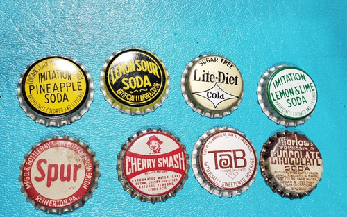 (Lot of 8) Vintage Soda Pop CAPS cork Assorted Tab Spur Marlows Cherry ...