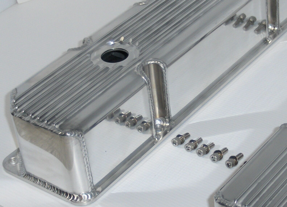 1976-87 Jeep AMC Pol Finned Fabricated Aluminum Valve Covers V8 304 360 ...