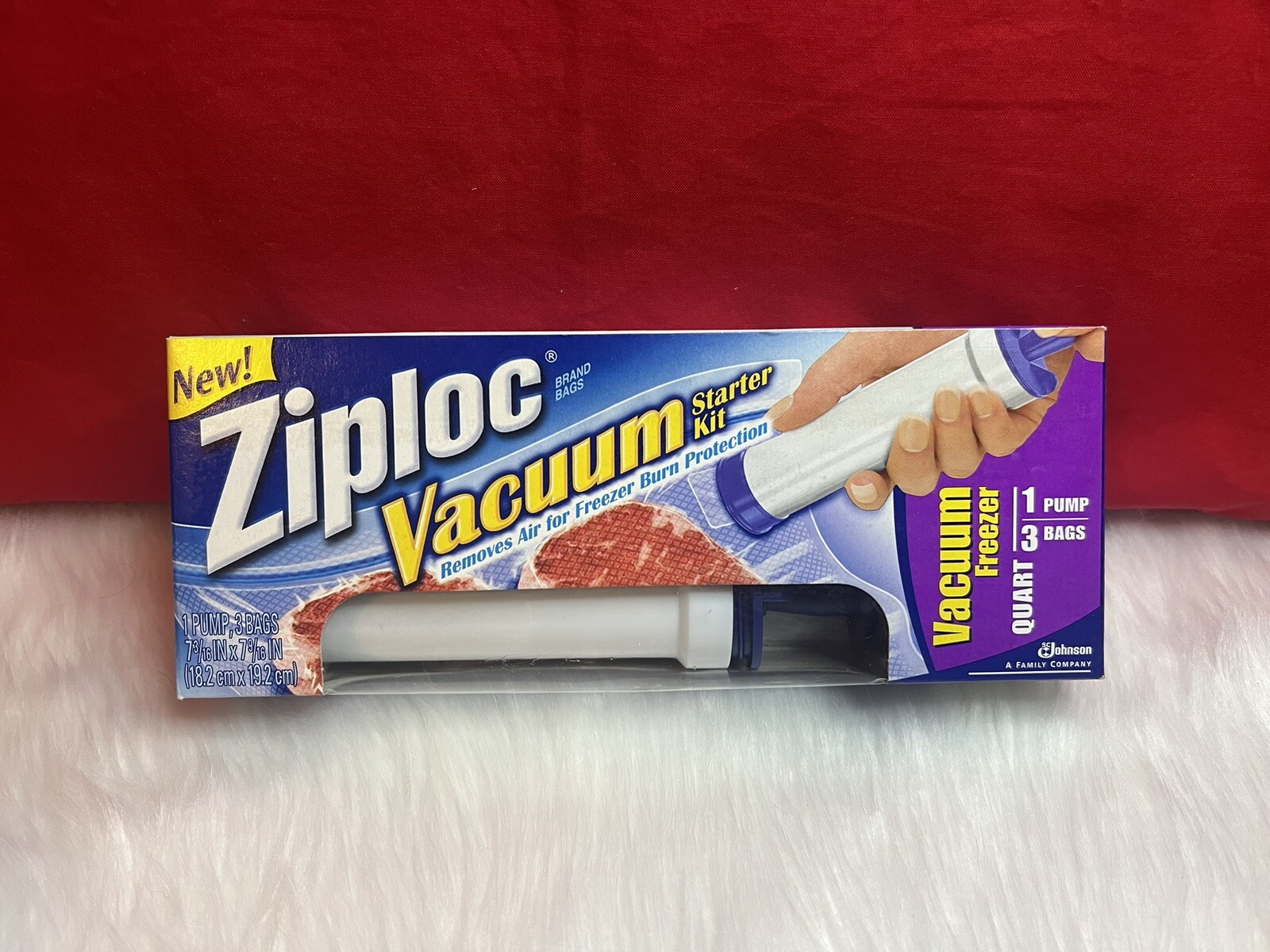 (1) NEW! Ziploc Vacuum Starter Kit Hand Pump W/3 Freezer Quart Bags ...
