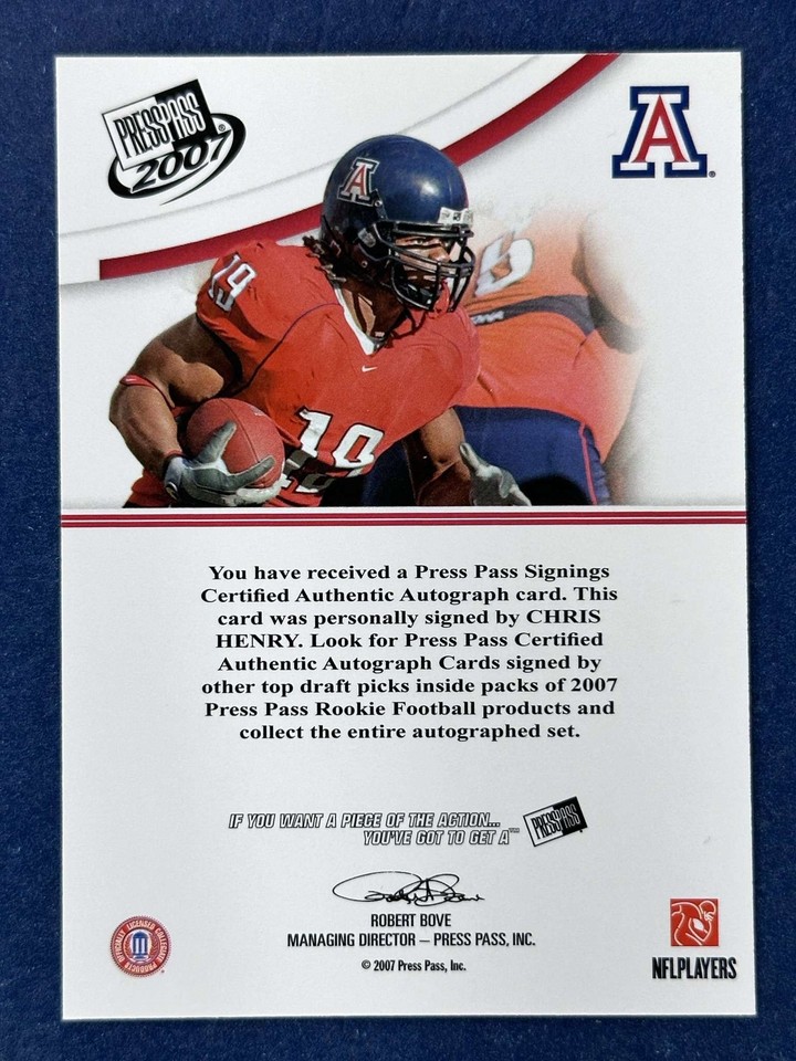 2007 Press Pass Bronze Chris Henry Autograph Arizona Wildcats RC | eBay