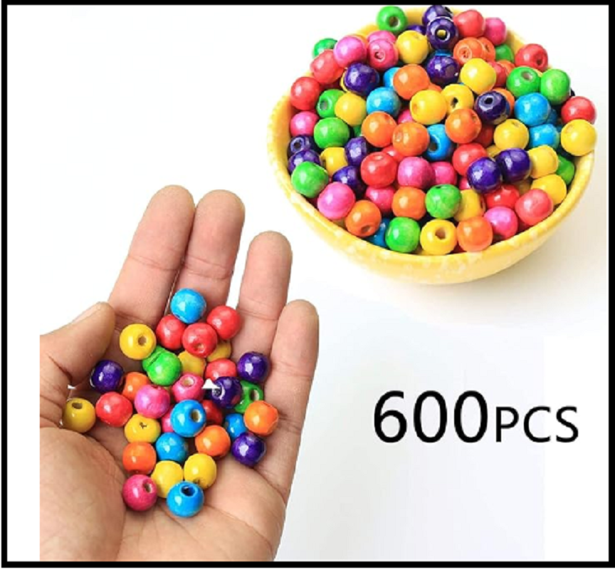 600Pcs Colorful Wooden Beads Large Hole round Paint Beads Bulk Natural ...