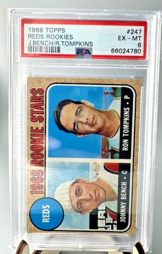 JOHNNY BENCH PSA 6 1968 TOPPS BASEBALL #247 REDS ROOKIE STARS RC EX ...