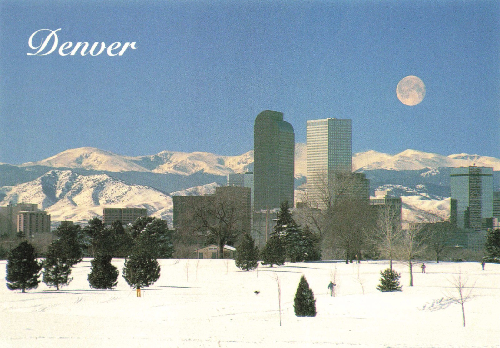 Postcard CO Full Moon Denver Skyline Rocky Mountains The Mile High City ...