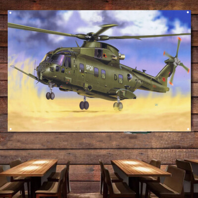 Merlin HC3 Attack Helicopter Poster Wall Art Tapestry Military Art Flag ...