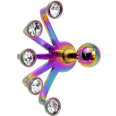 16 gauge rainbow fan cuff cartilage jacket helix earring with clear ...