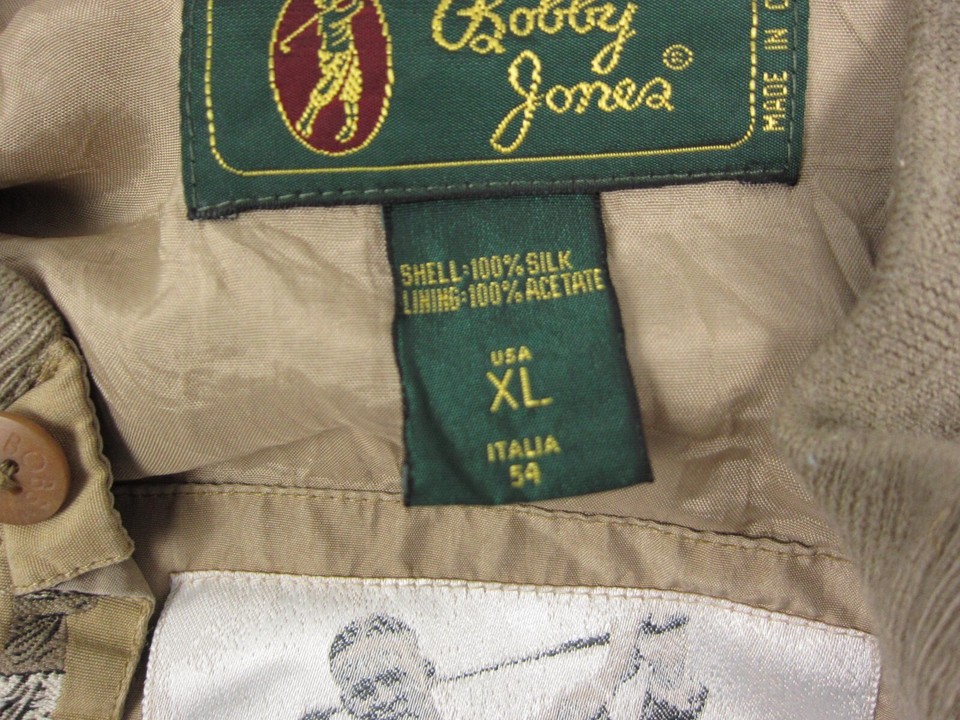 Vintage Bobby Jones Jacket Mens Extra Large XL Brown 100% Silk Pullover ...