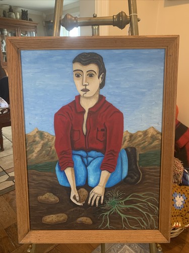 John Coble Oil On Canvas Folk Art Crafts 26x20 Farming Woman Potato | eBay