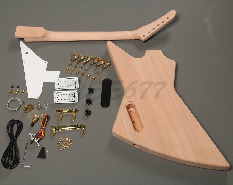 Unfinished Explorer Electric Guitar Kits HH Pickups Gold Hardware Fast ...