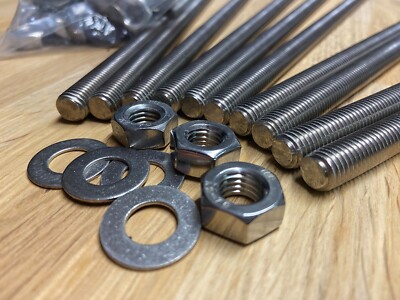 M10 Threaded Bar A2 Stainless + FULL NUTS + WASHERS - Rod Studding ...