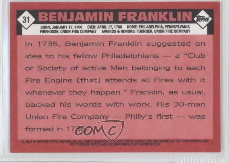 2009 Topps Heritage American Heroes Edition Benjamin Franklin #31 1u7 ...
