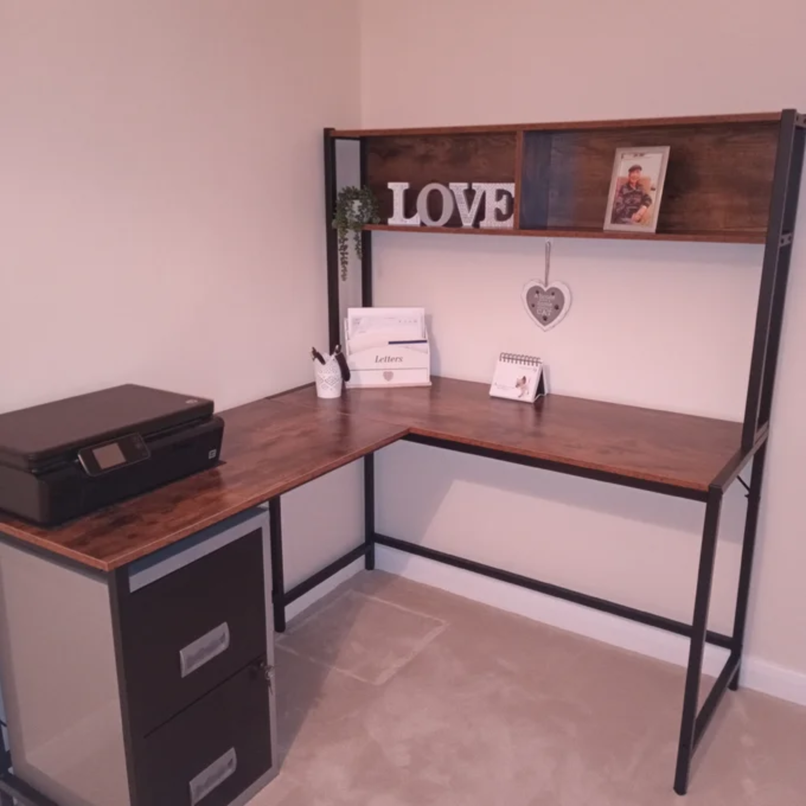 Large Industrial L Shaped Work Desk & Storage Shelf Corner Desk Home ...